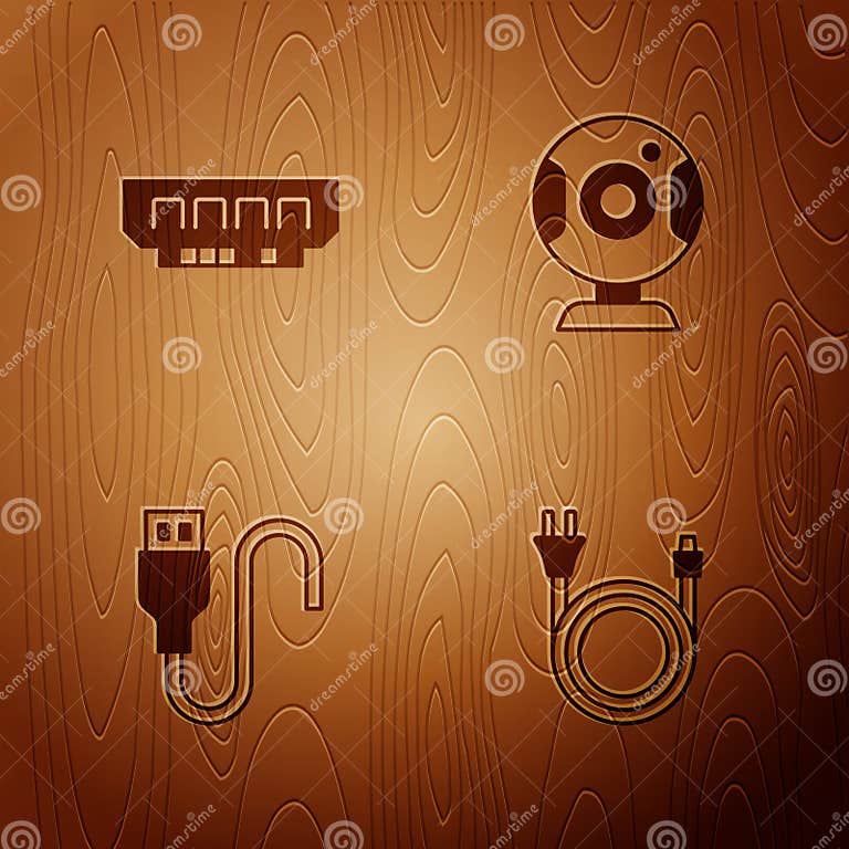 Set Electric Plug, RAM, Random Access Memory, USB Cable Cord and Web ...