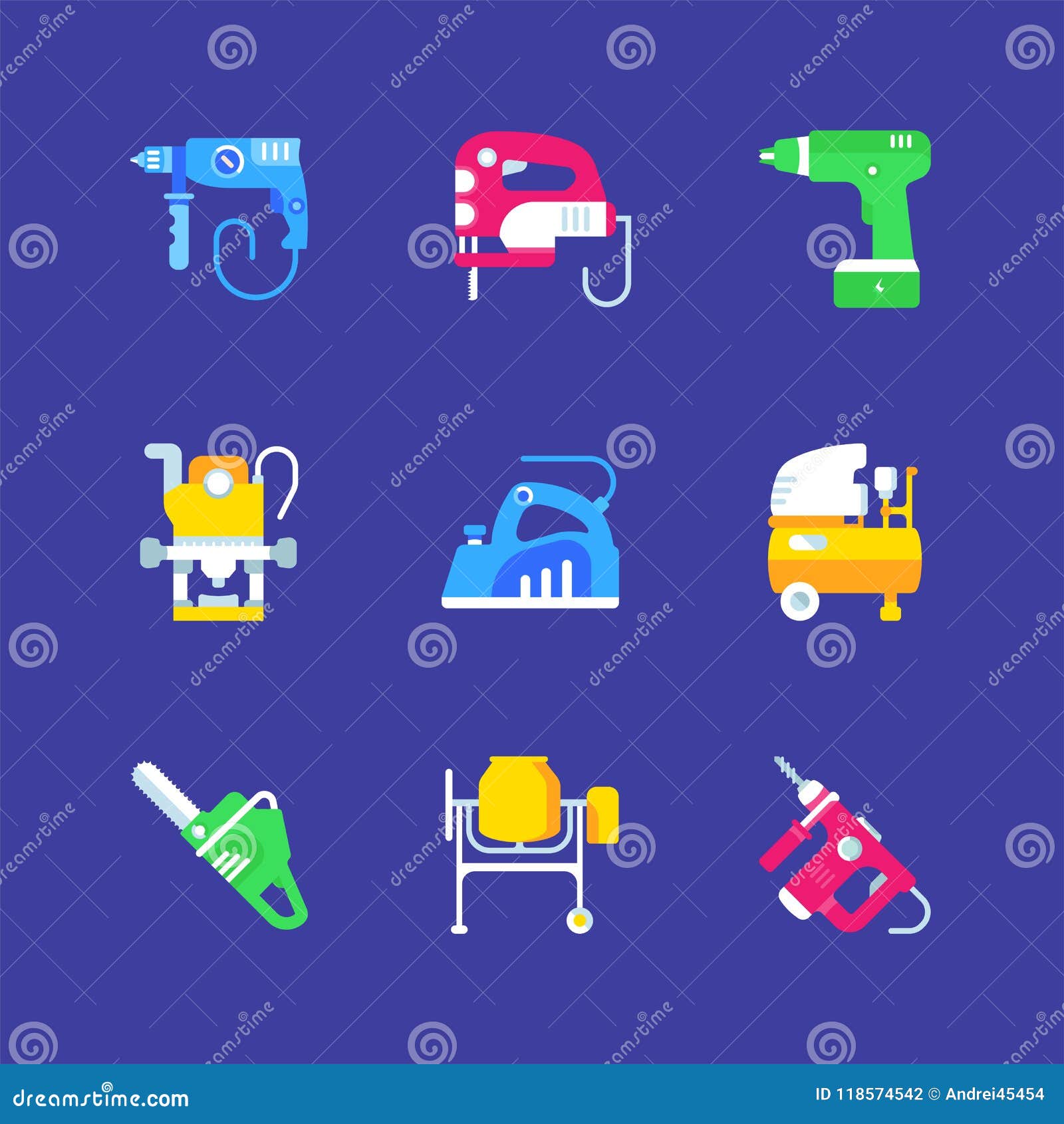 Set of Electric Power Tools Icons. Stock Illustration - Illustration of ...
