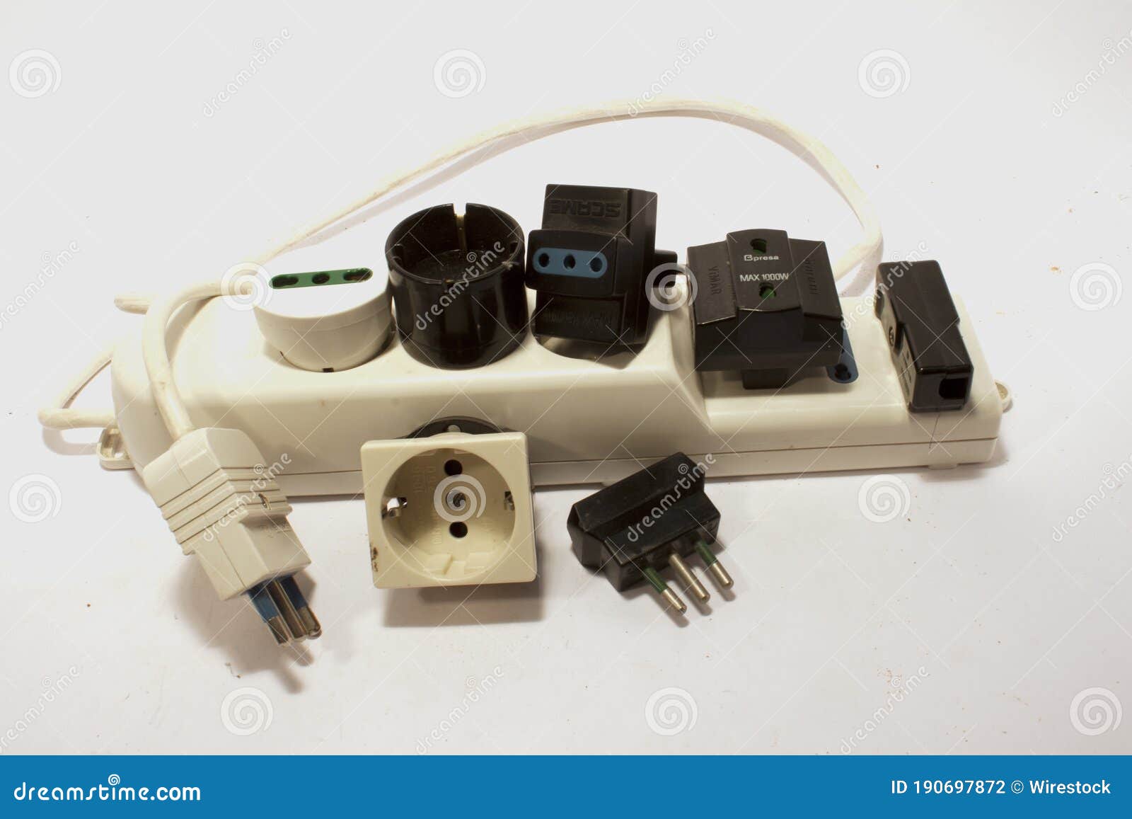 Set of Electric Sockets and Plugs Isolated on a White Background Stock ...
