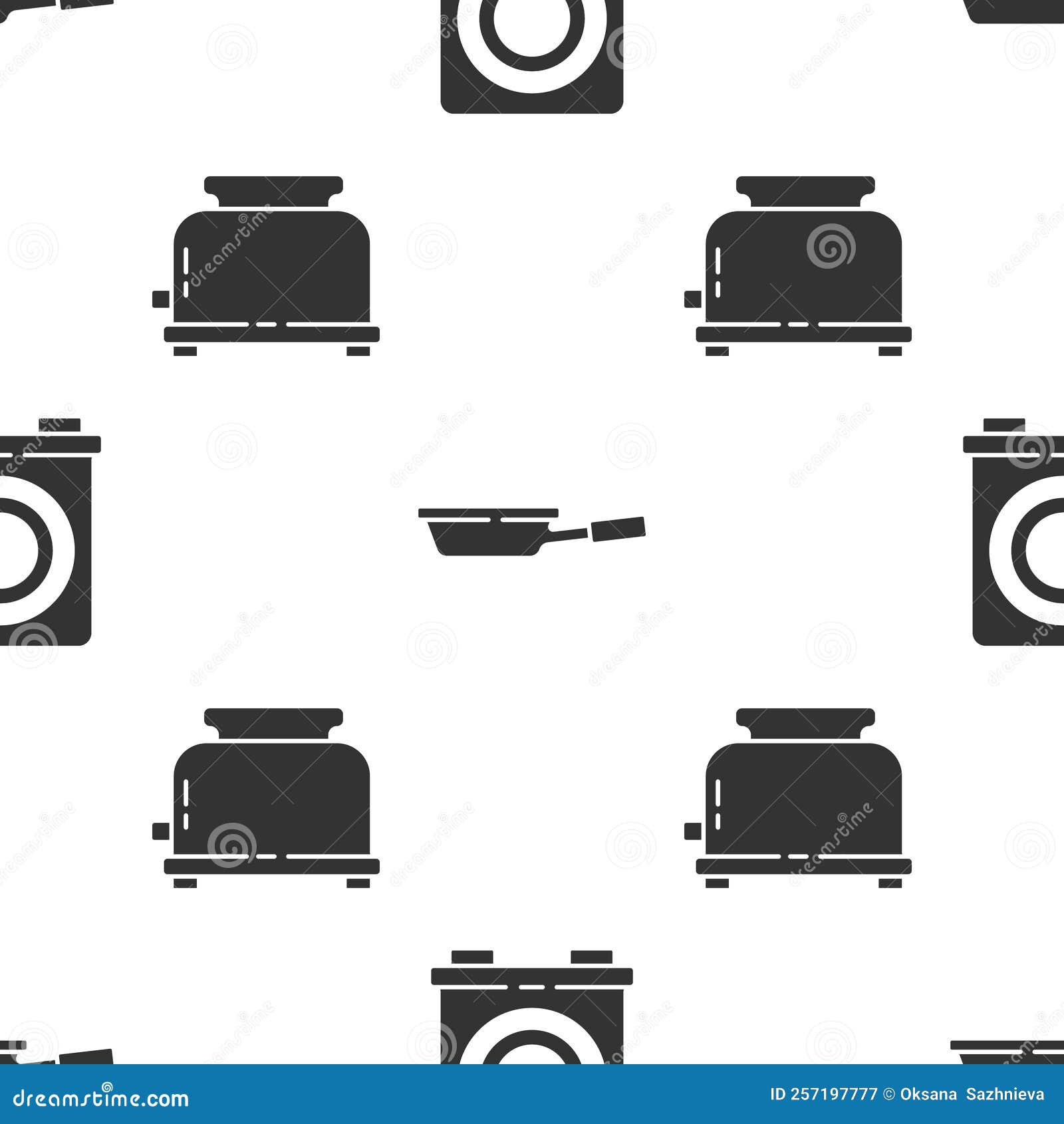 Set Electric Stove, Frying Pan and Toaster on Seamless Pattern. Vector ...
