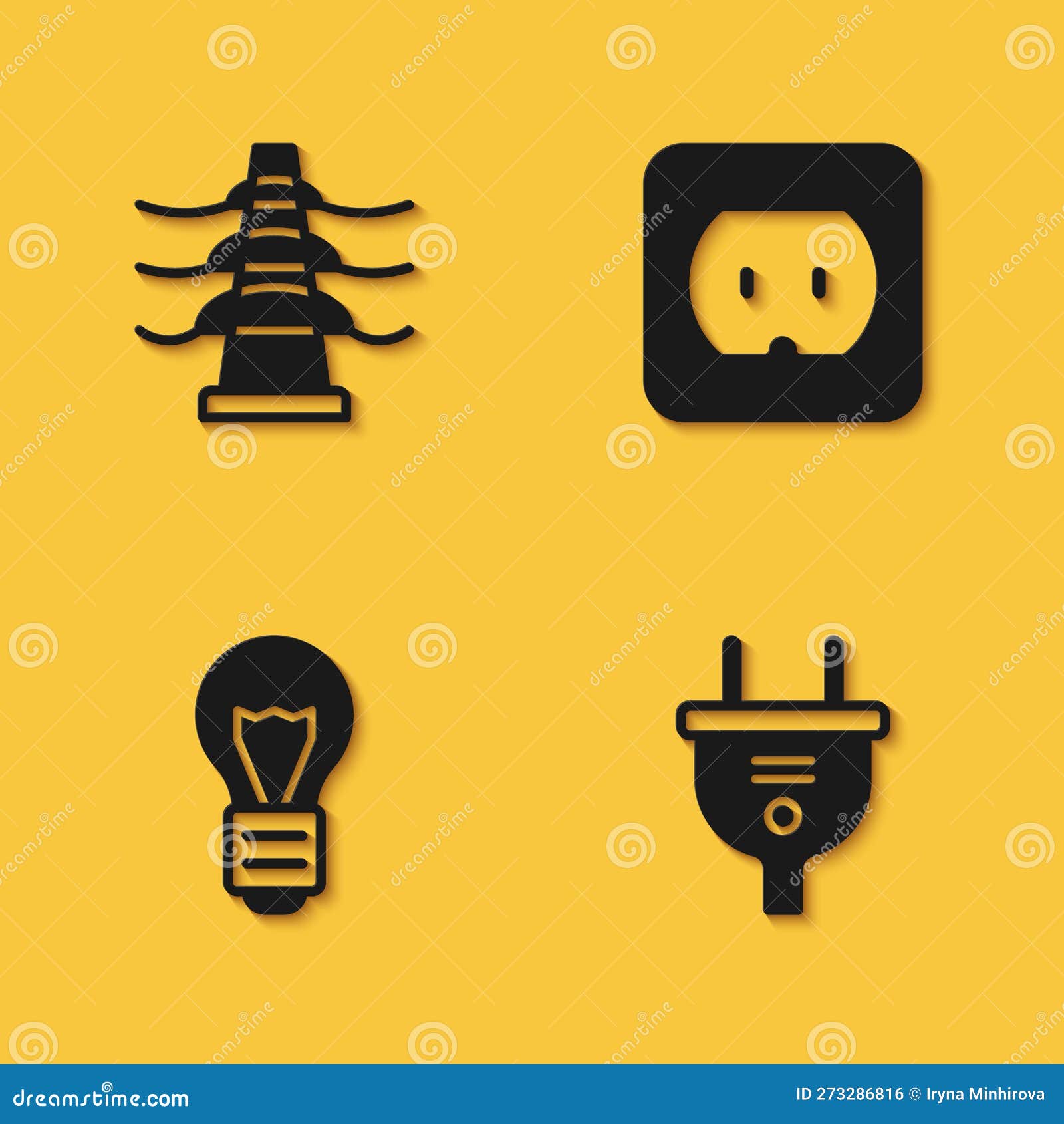 Set Electric Tower Line, Plug, Creative Lamp Light Idea and Electrical ...