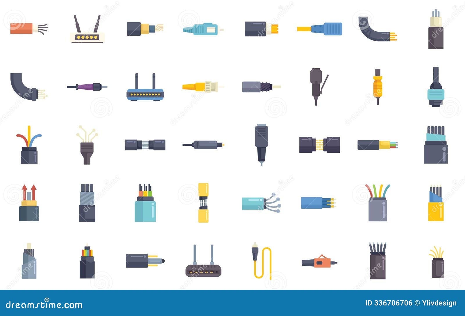 Set of Electrical Connectors and Network Cables Connecting Devices ...
