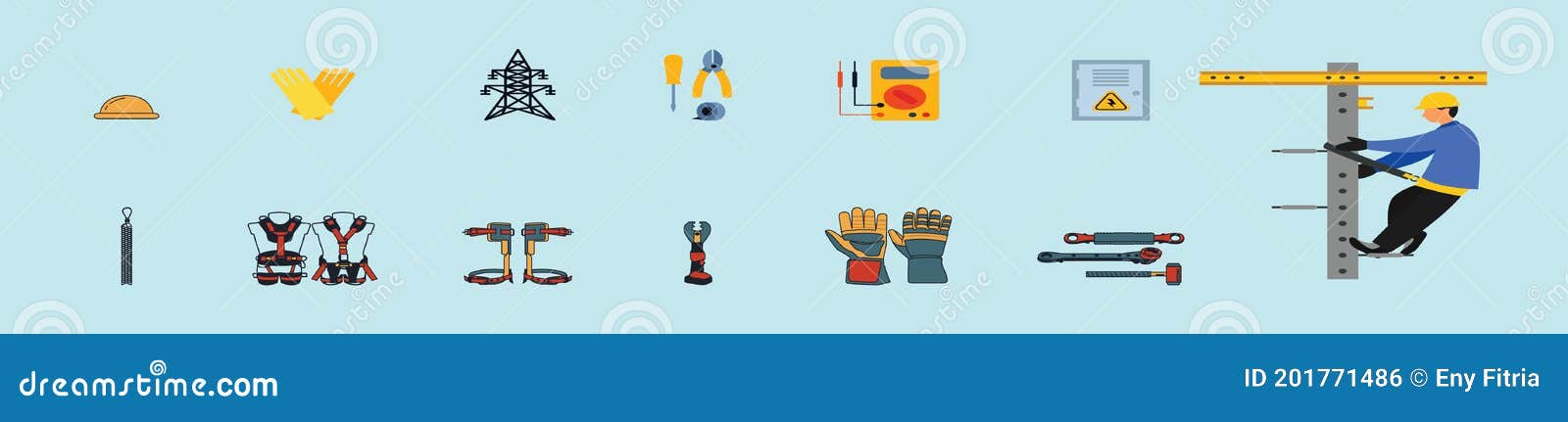 Set of Electrical Installation Cartoon Icon Design Template with ...