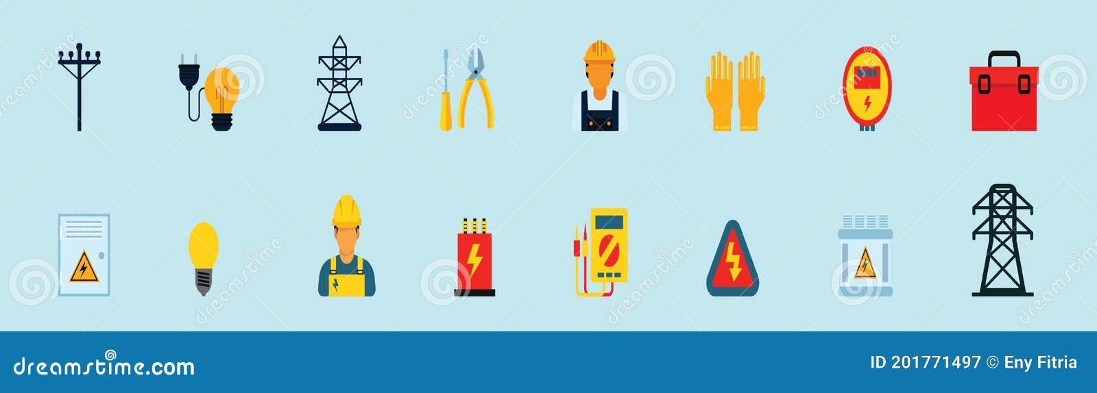 Set of Electrical Installation Cartoon Icon Design Template with ...