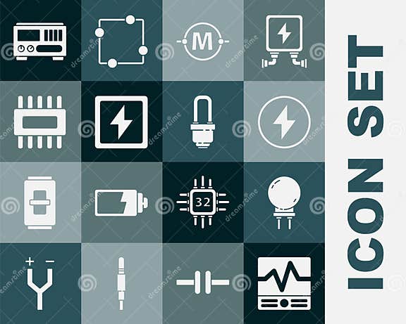 Set Electrical Measuring Instruments, Light Emitting Diode, Lightning Bolt, Circuit Scheme ...