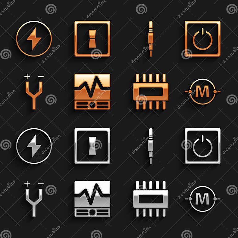 Set Electrical Measuring Instruments, Light Switch, Circuit Scheme, Processor with Microcircuits ...