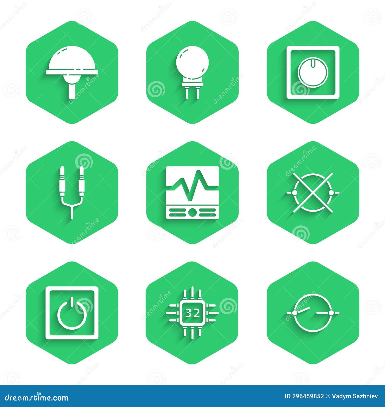 Set Electrical Measuring Instruments, Processor with Microcircuits CPU, Scheme, Light Switch ...