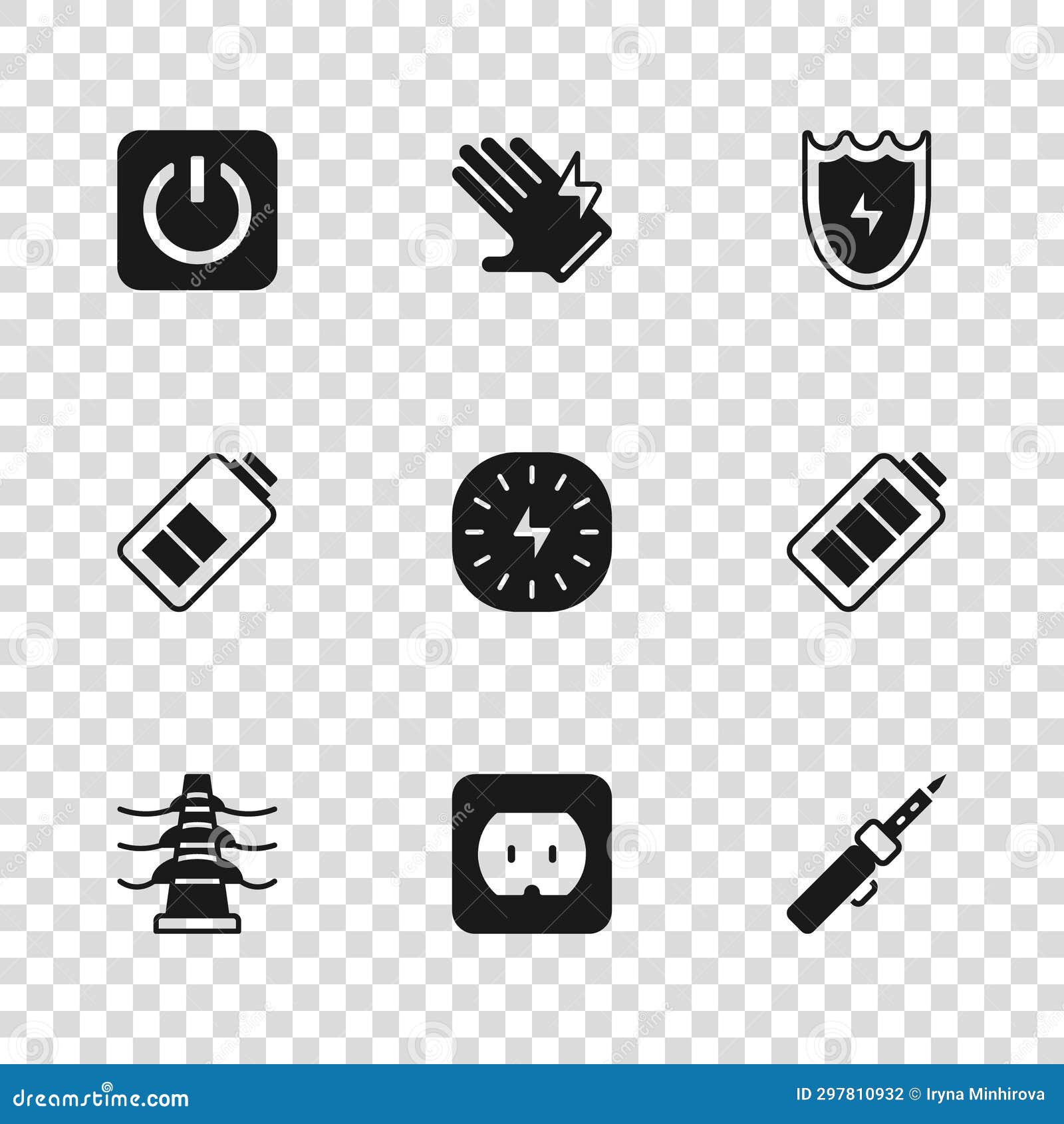 Set Electrical Outlet, Battery Charge, Soldering Iron, Lightning Bolt ...