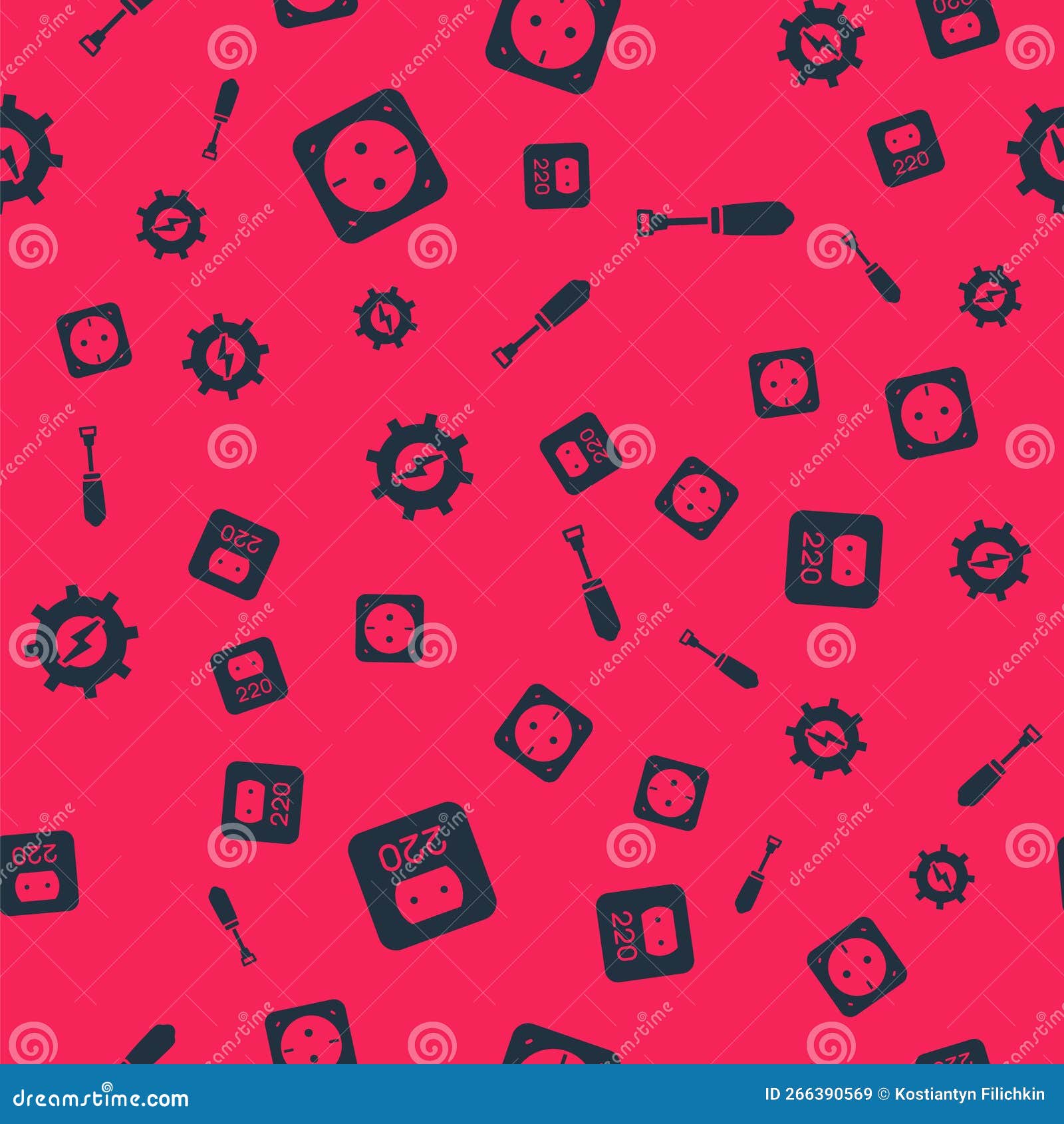 Set Electrical Outlet, Gear and Lightning and Screwdriver on Seamless ...