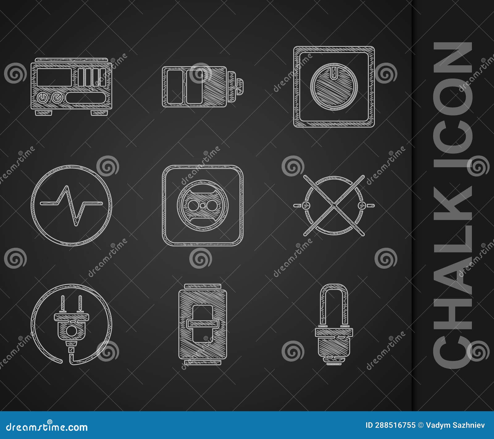 Set Electrical Outlet, Light Switch, LED Bulb, Circuit Scheme, Plug ...