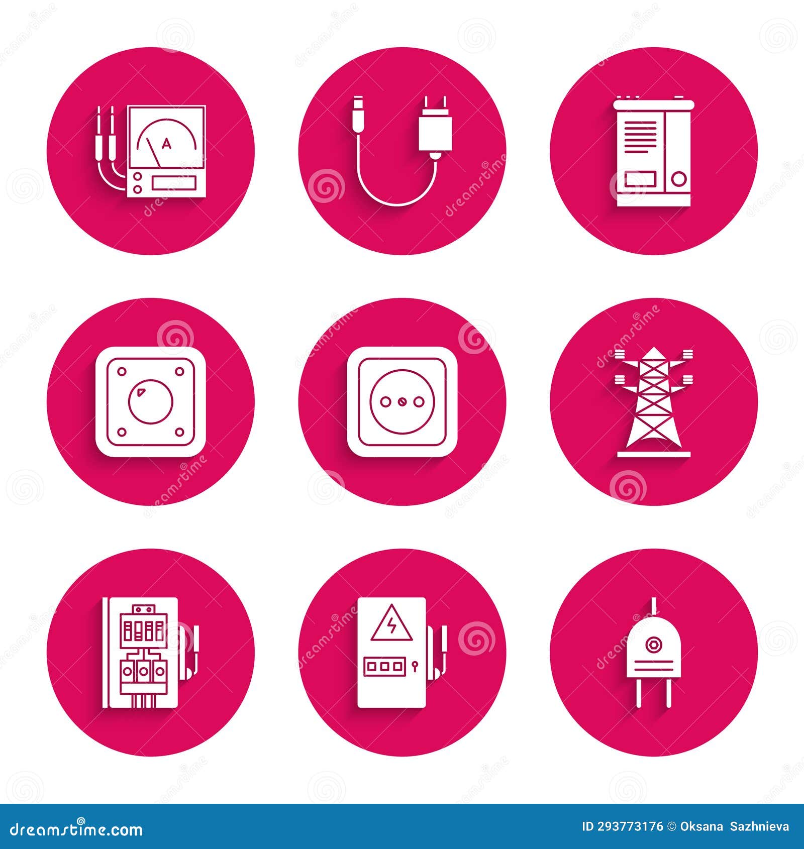 Set Electrical Outlet, Panel, Plug, High Voltage Power Pole Line, Light ...