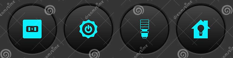 Set Electrical Outlet, Power Button, LED Light Bulb and Smart House and ...