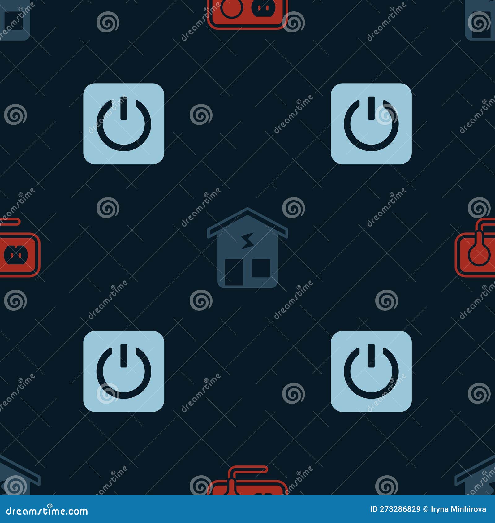 Set Electrical Outlet, Smart Home and Power Button on Seamless Pattern ...