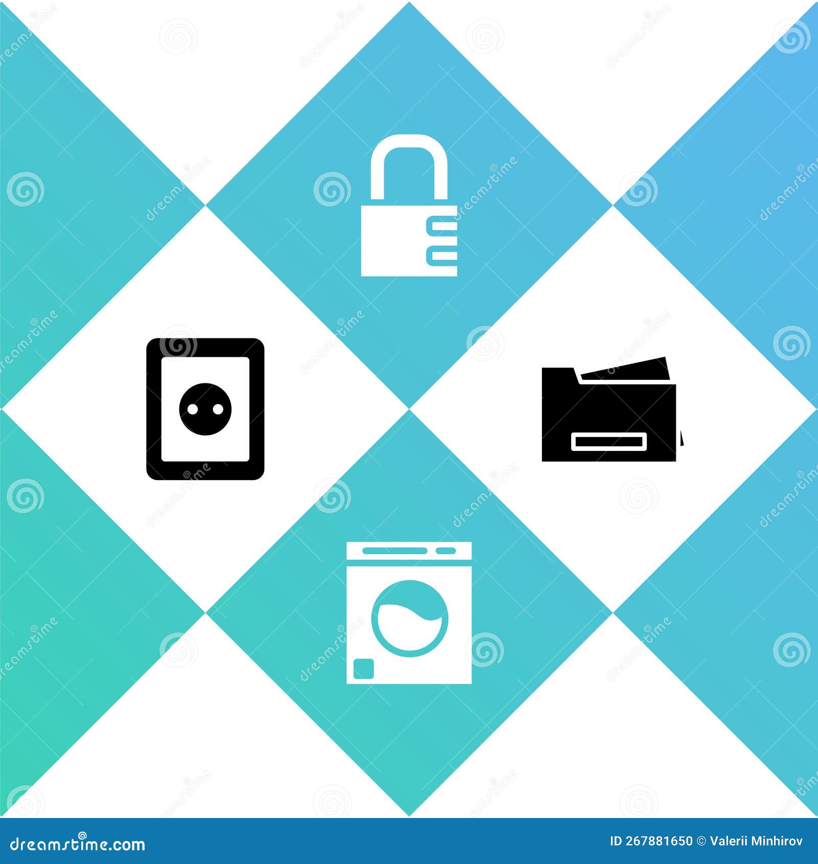 Set Electrical Outlet, Washer, Safe Combination Lock and Printer Icon ...