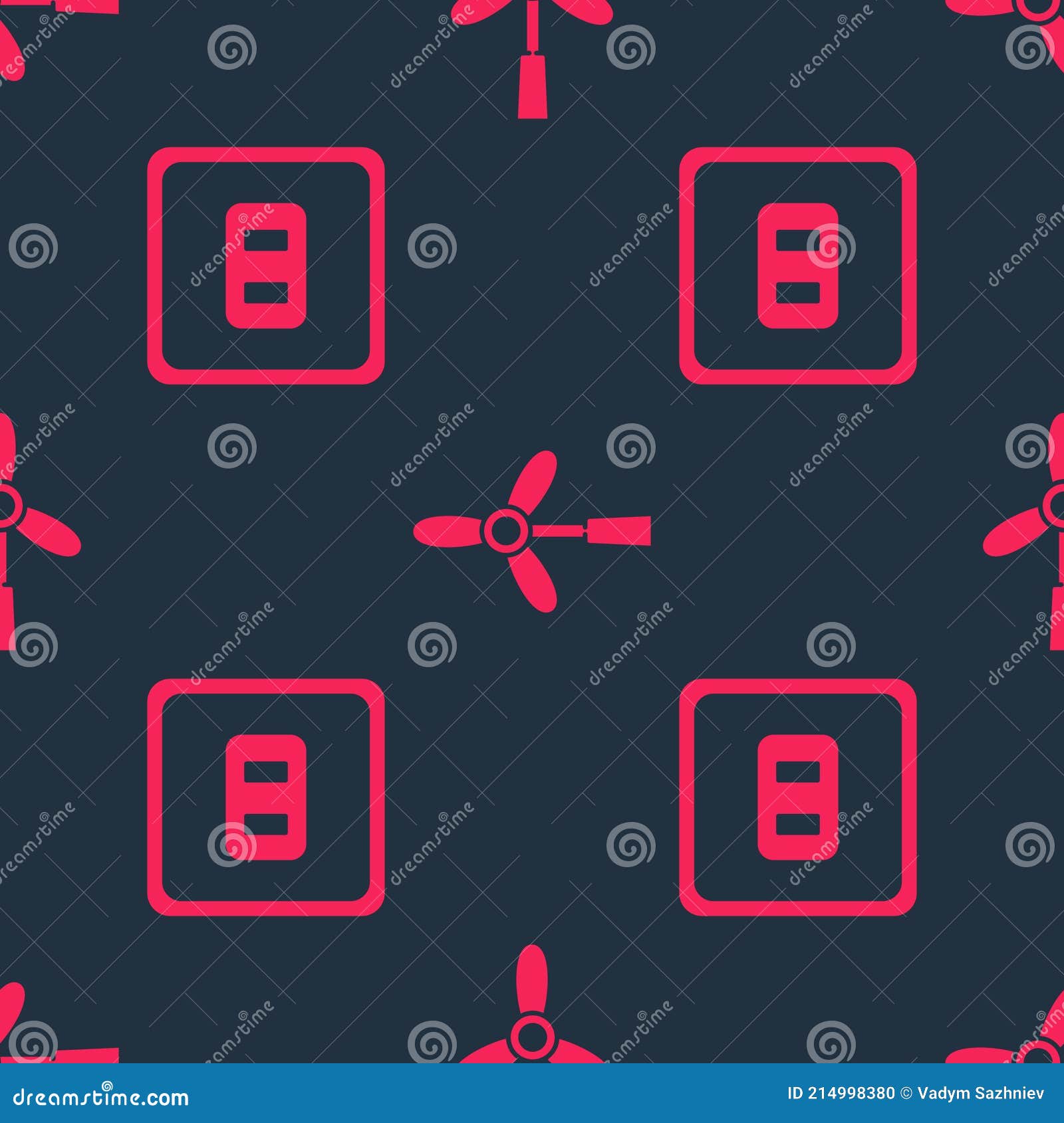 Set Electrical Outlet and Wind Turbine on Seamless Pattern. Vector ...