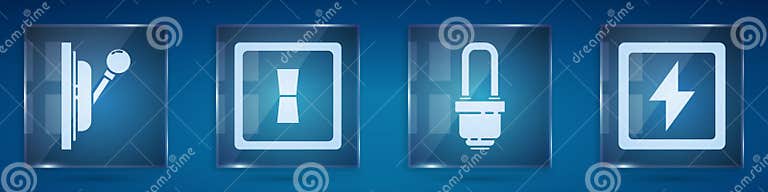 Set Electrical Panel, Electric Light Switch, LED Light Bulb and ...