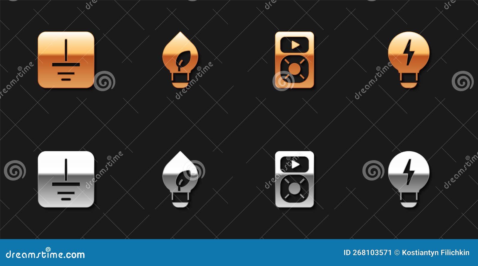 Set Electrical Symbol Ground, Light Bulb with Leaf, Music Player and ...
