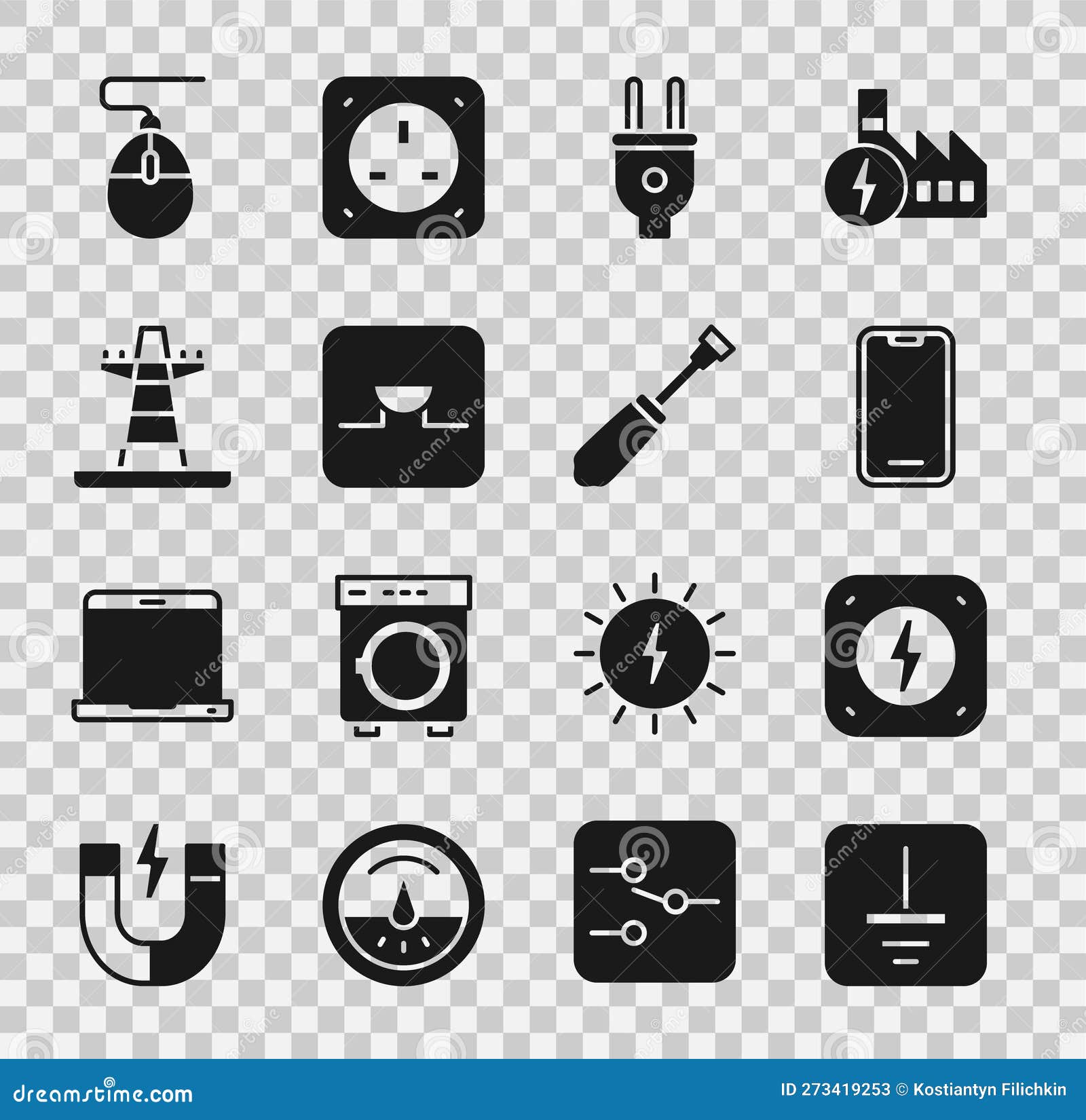 Set Electrical Symbol Ground, Lightning Bolt, Mobile Phone, Plug ...