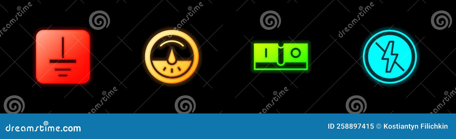 Set Electrical Symbol Ground, Meter, Light Switch and No Lightning Icon ...