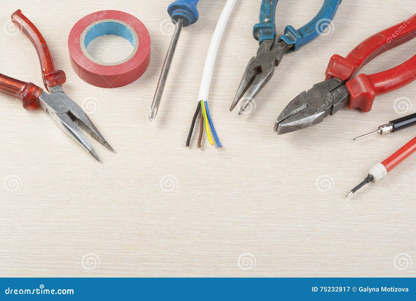 Set of Electrical Tool on Wooden Background. Accessories for ...