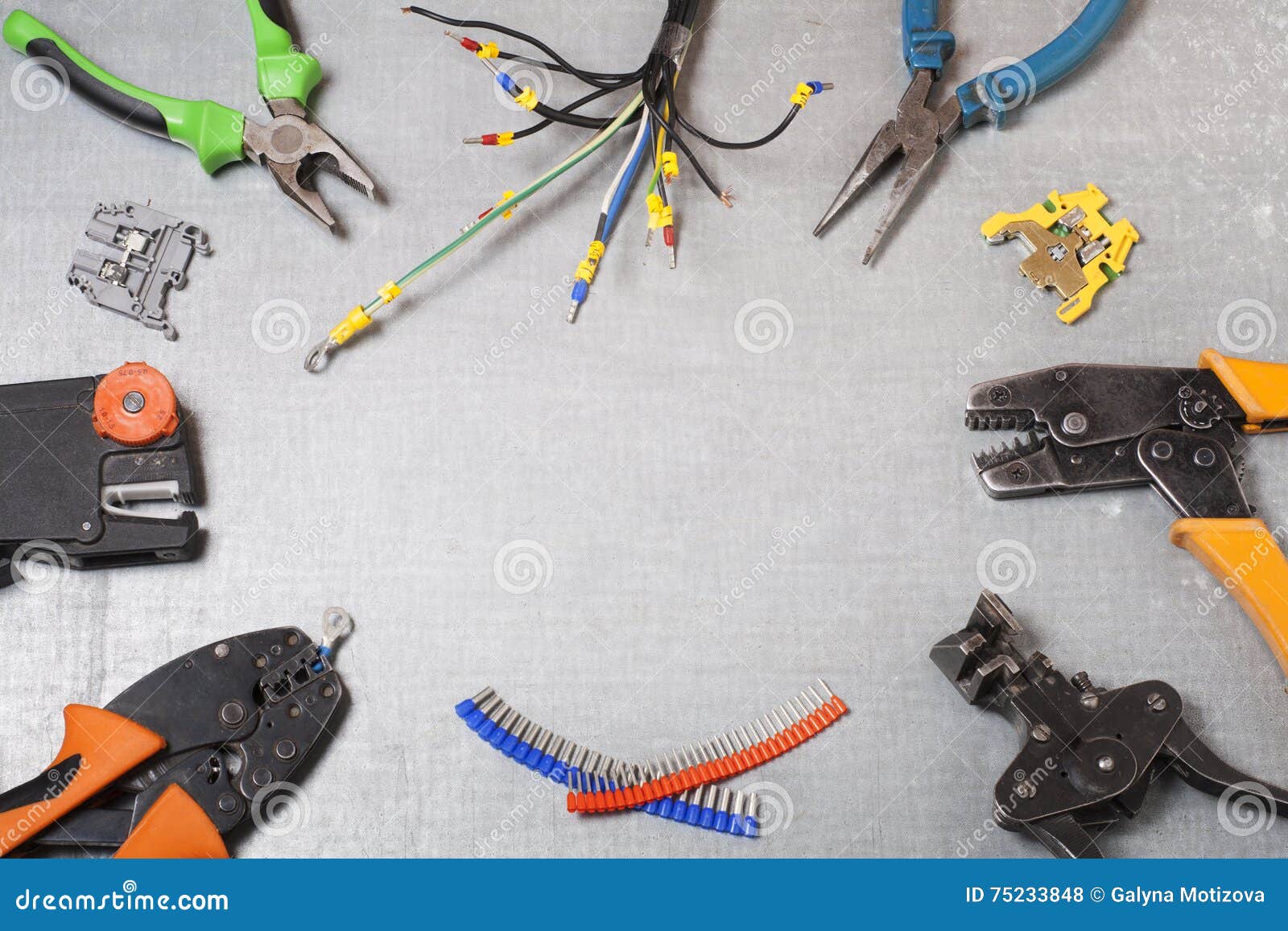 Set of Electrical Tool on Wooden Background. Accessories for ...