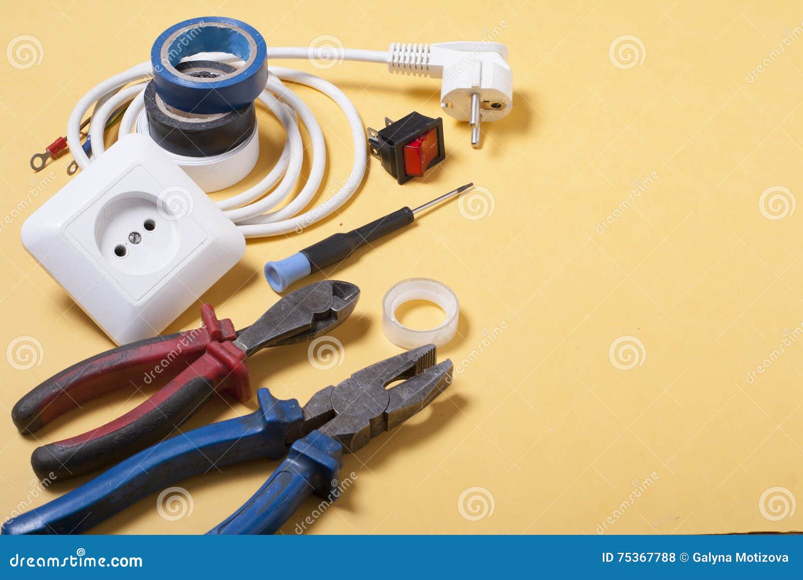 Set of Electrical Tool on Wooden Background. Accessories for ...