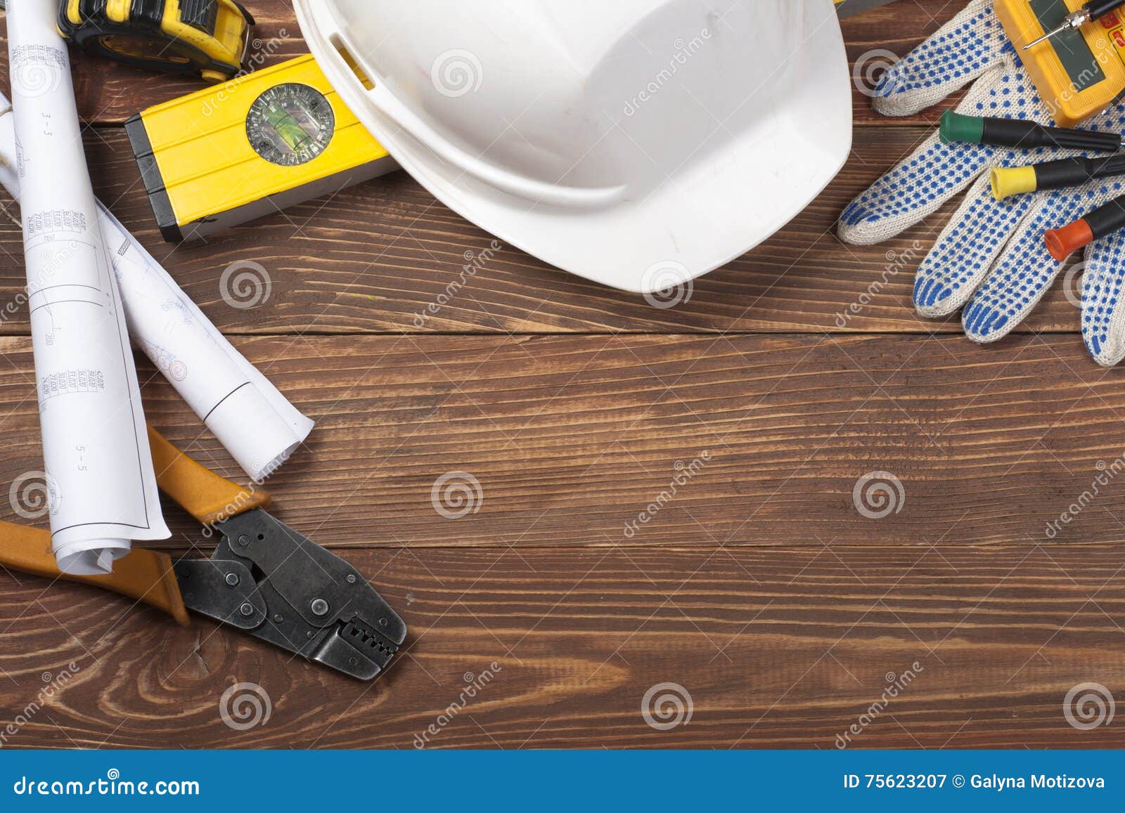 Set of Electrical Tool on Wooden Background. Accessories for ...