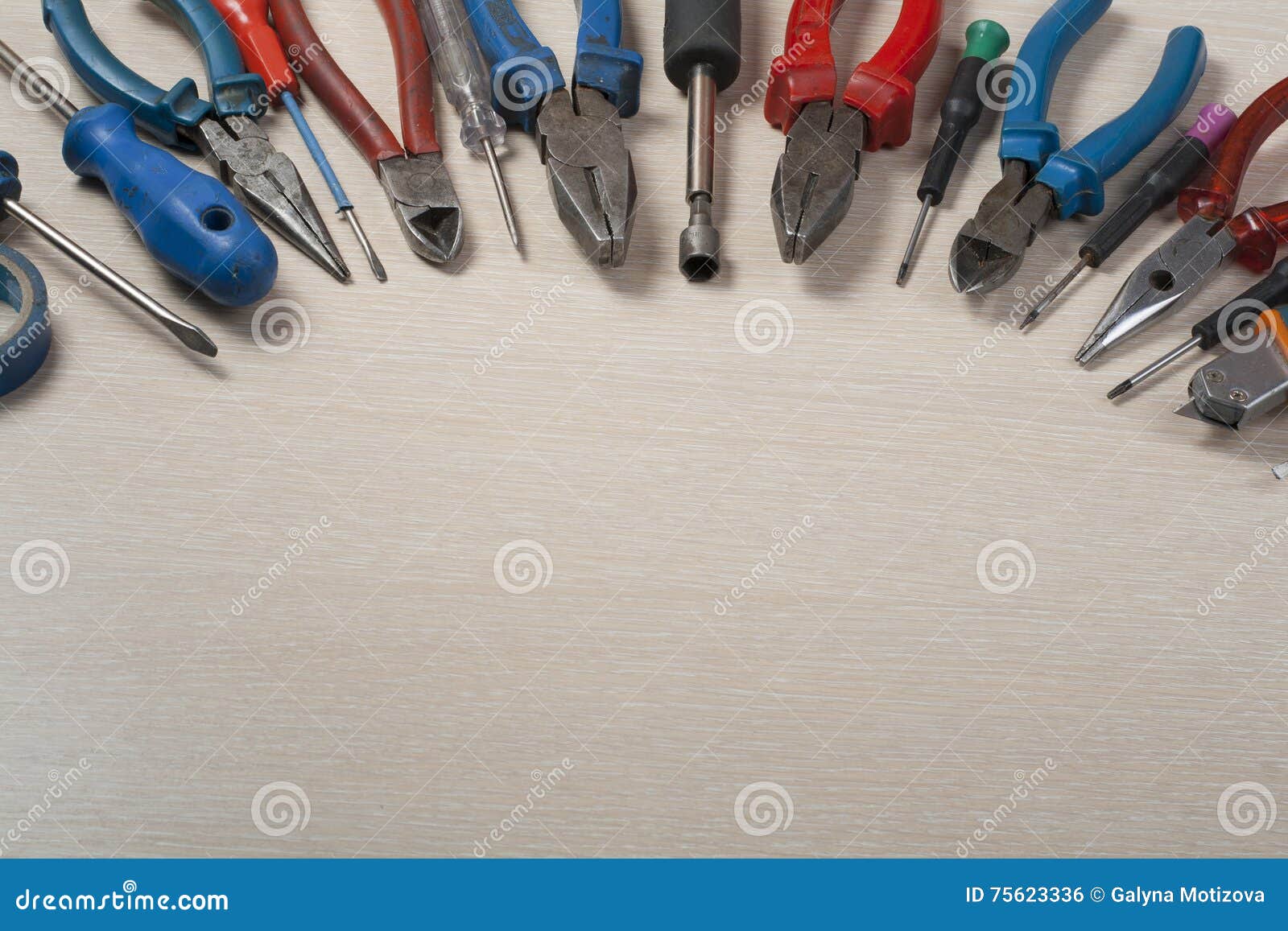 Set of Electrical Tool on Wooden Background. Accessories for ...