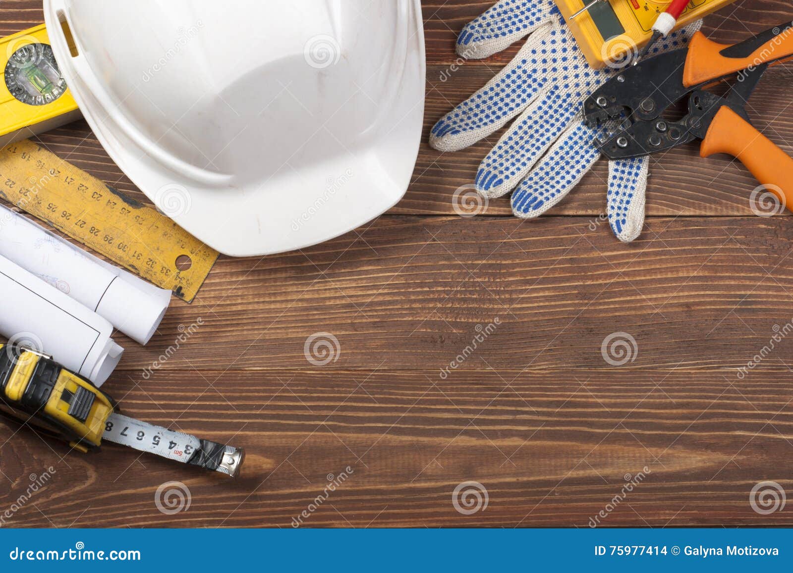 Set of Electrical Tool on Wooden Background. Accessories for ...