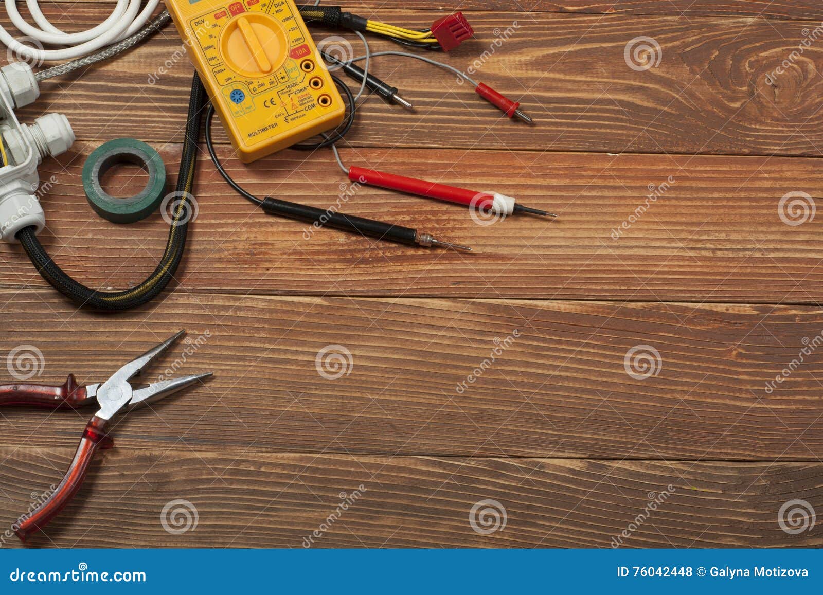 Set of Electrical Tool on Wooden Background. Accessories for ...