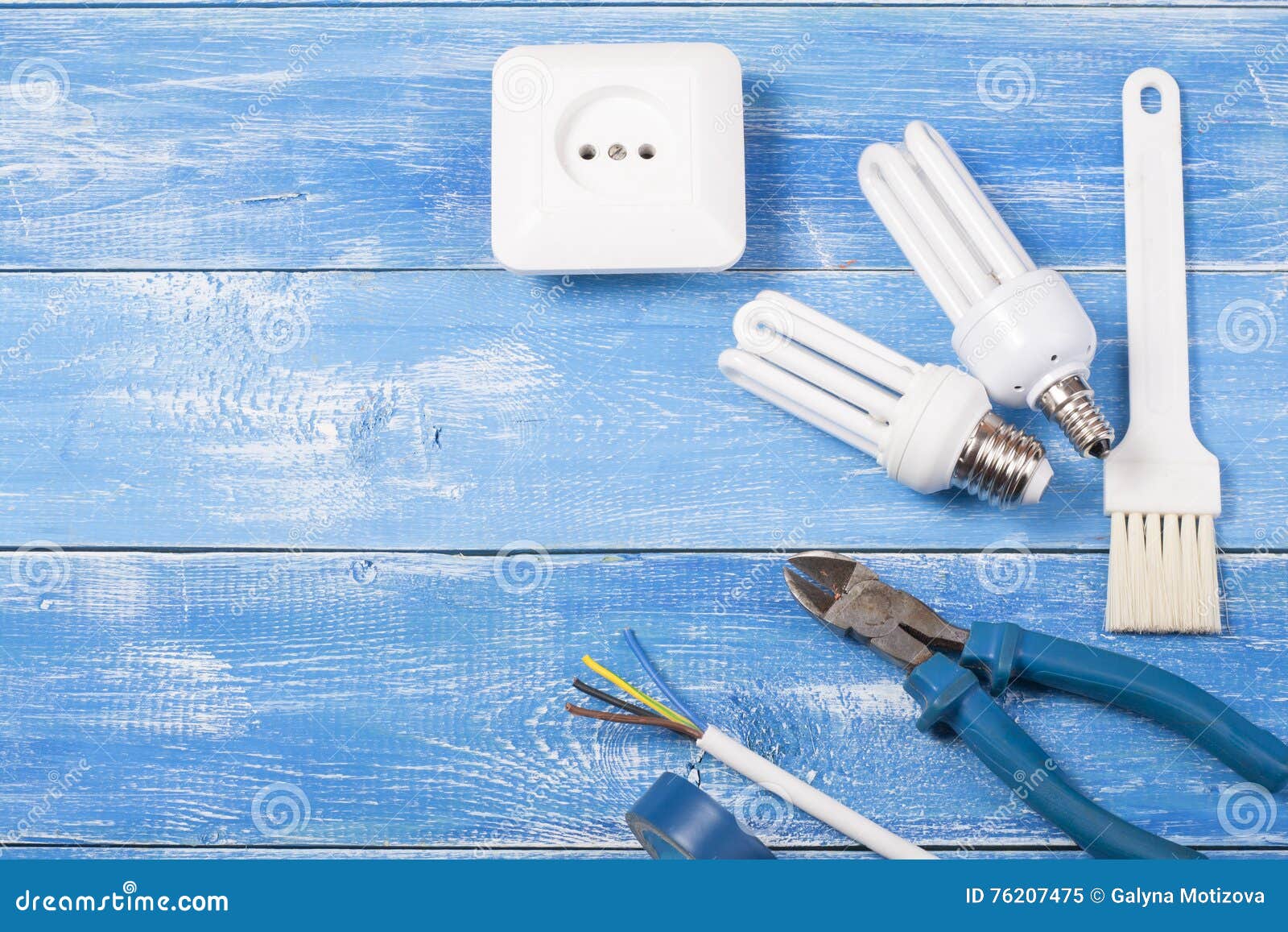 Set of Electrical Tool on Wooden Background. Accessories for ...