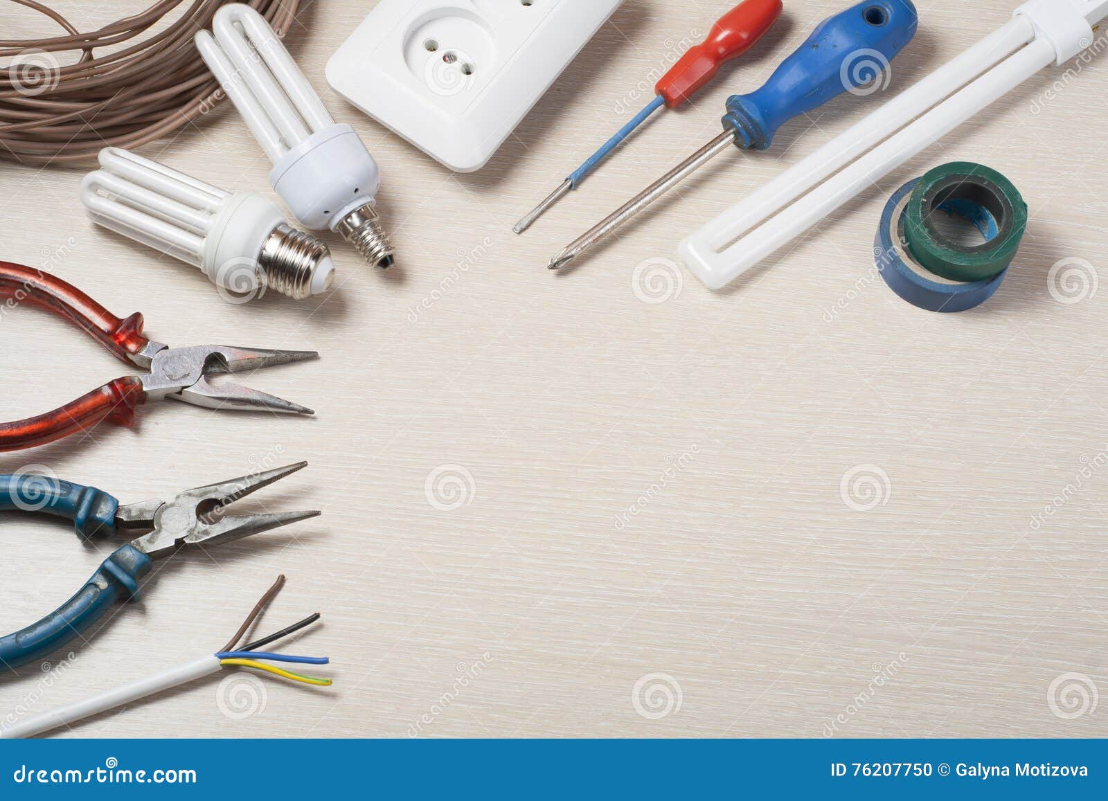 Set of Electrical Tool on Wooden Background. Accessories for ...