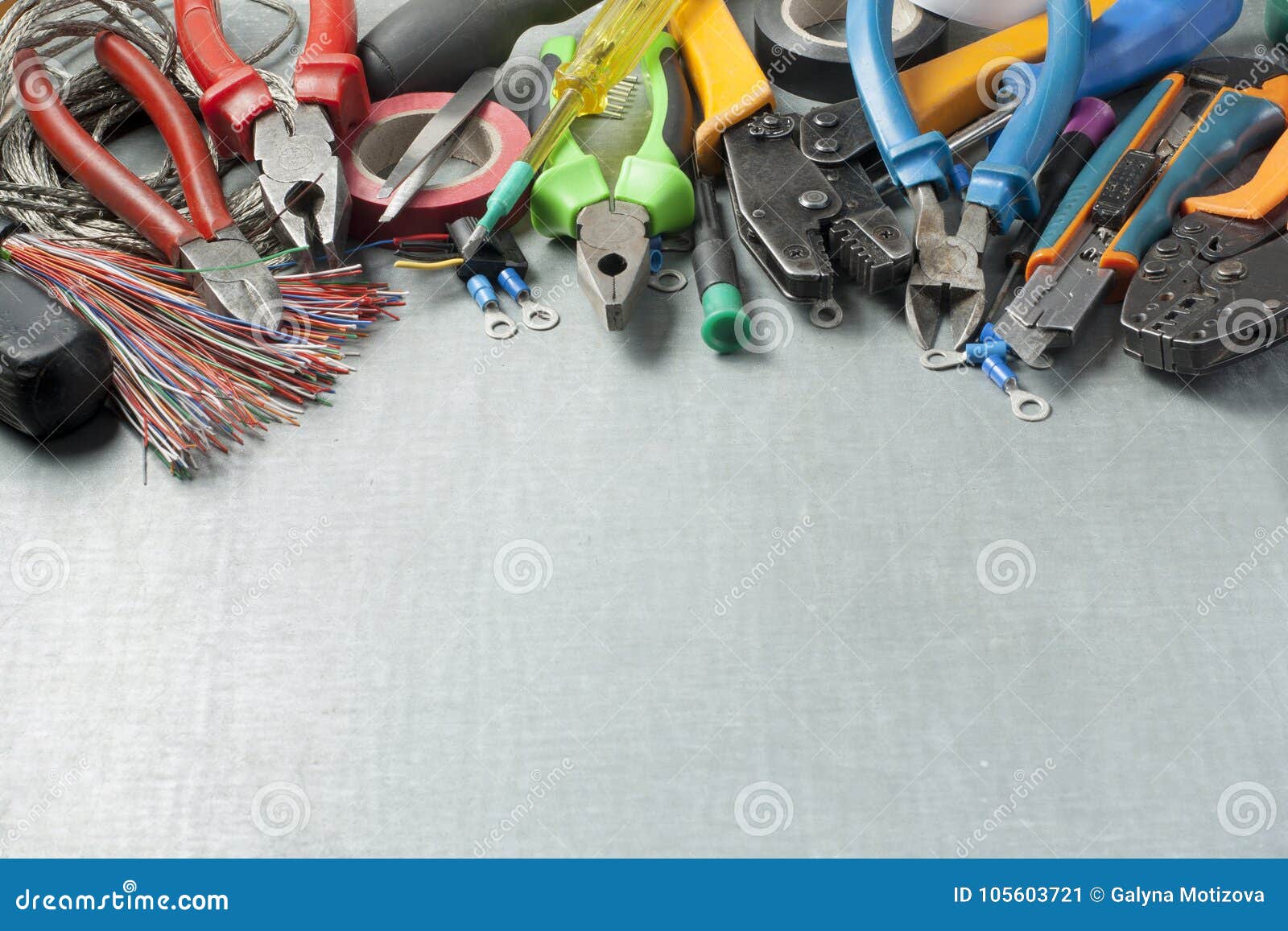 Set of Electrical Tools on Metallic Background. Accessories for ...