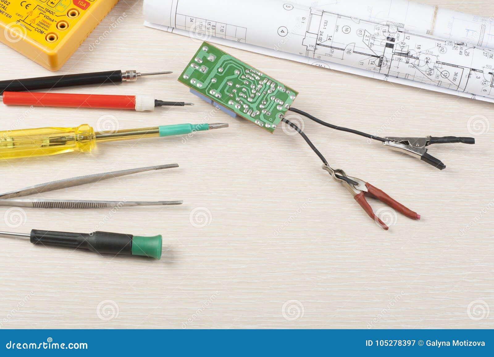 Set of Electrical Tools on Wooden Background. Accessories for ...