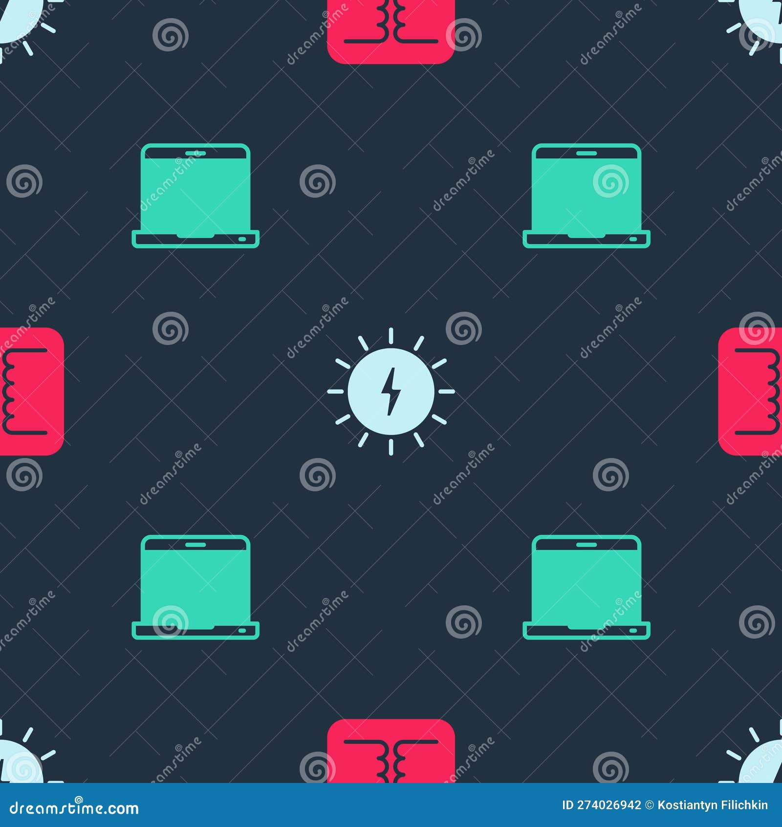 Set Electrical Transformer, Solar Energy Panel and Laptop on Seamless ...