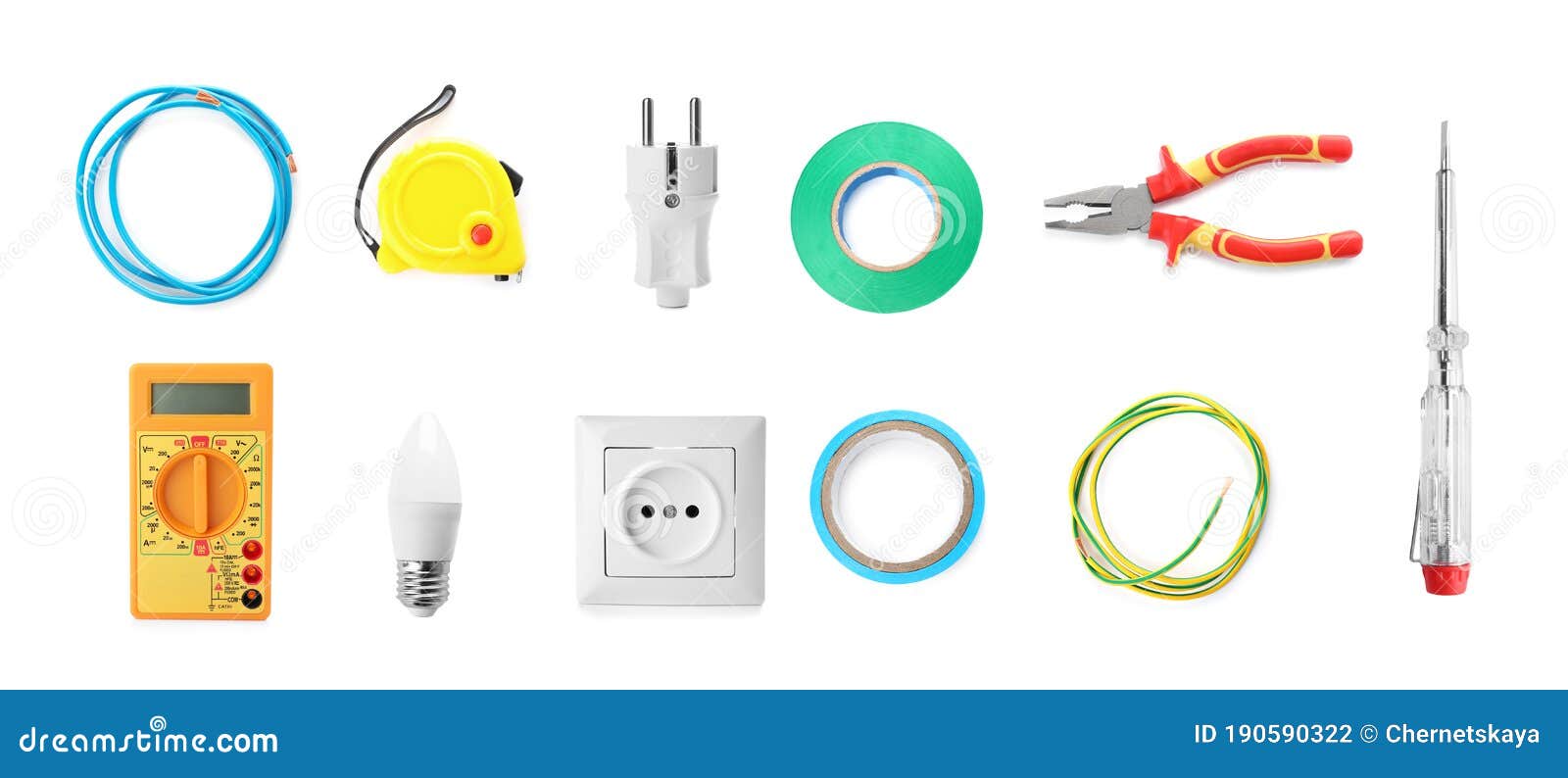 Set of Electrician`s Tools and Equipment on Background, Banner Design ...