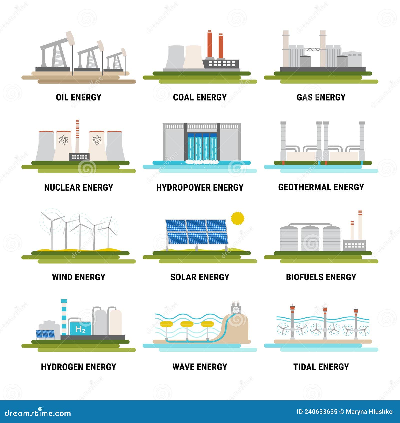 Set Of Electricity Generation Source Type Icons. Nonrenewable Energy ... Set Of Electricity Generation Source Type Icons. Nonrenewable Energy ...