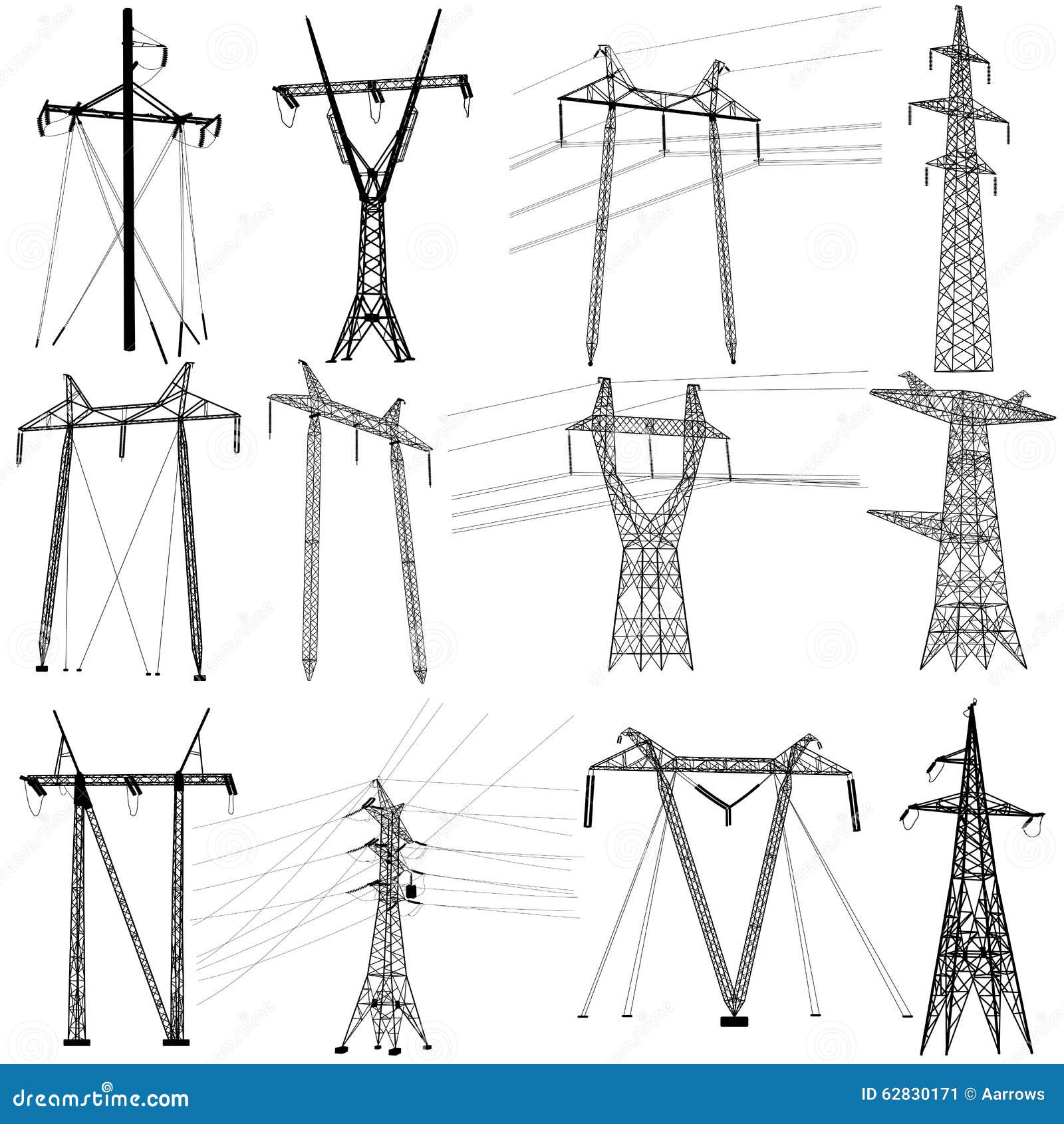 Electricity Transmission Towers With Orange Glowing Light At Night ...