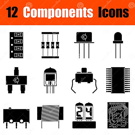Set of Electronic Components Icons Stock Vector - Illustration of icon ...