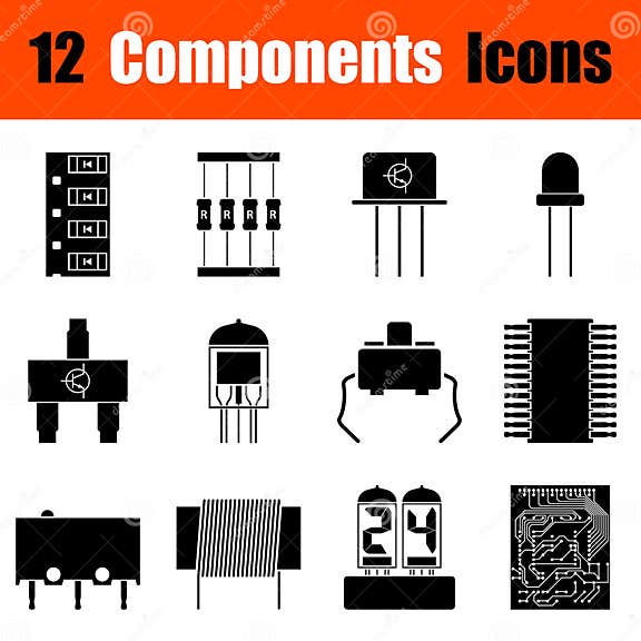 Set of Electronic Components Icons Stock Vector - Illustration of icon ...