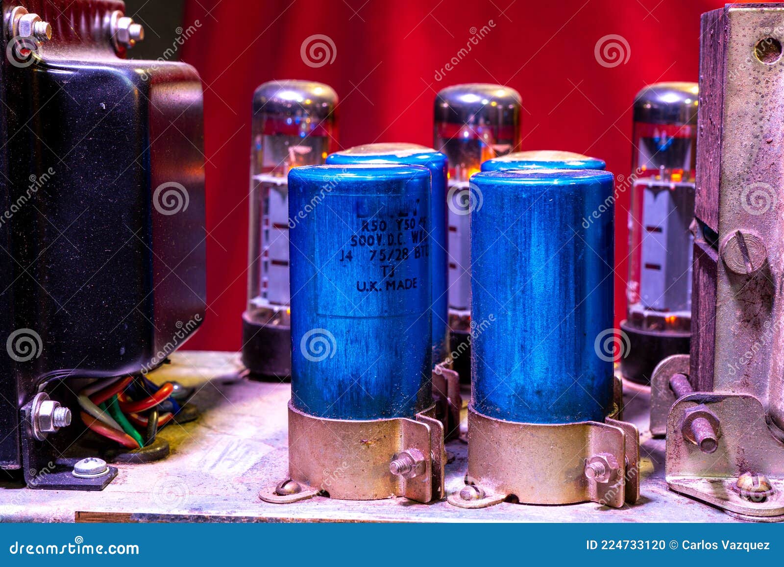 Blue capacitors stock photo. Image of bright, component - 224733120