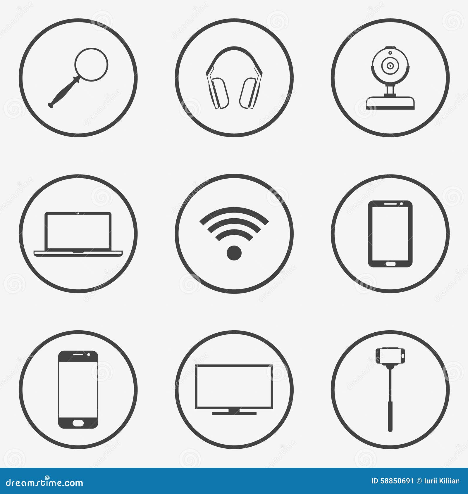 Set Of Electronic Devices And Computer Technology Round Icons Stock ...