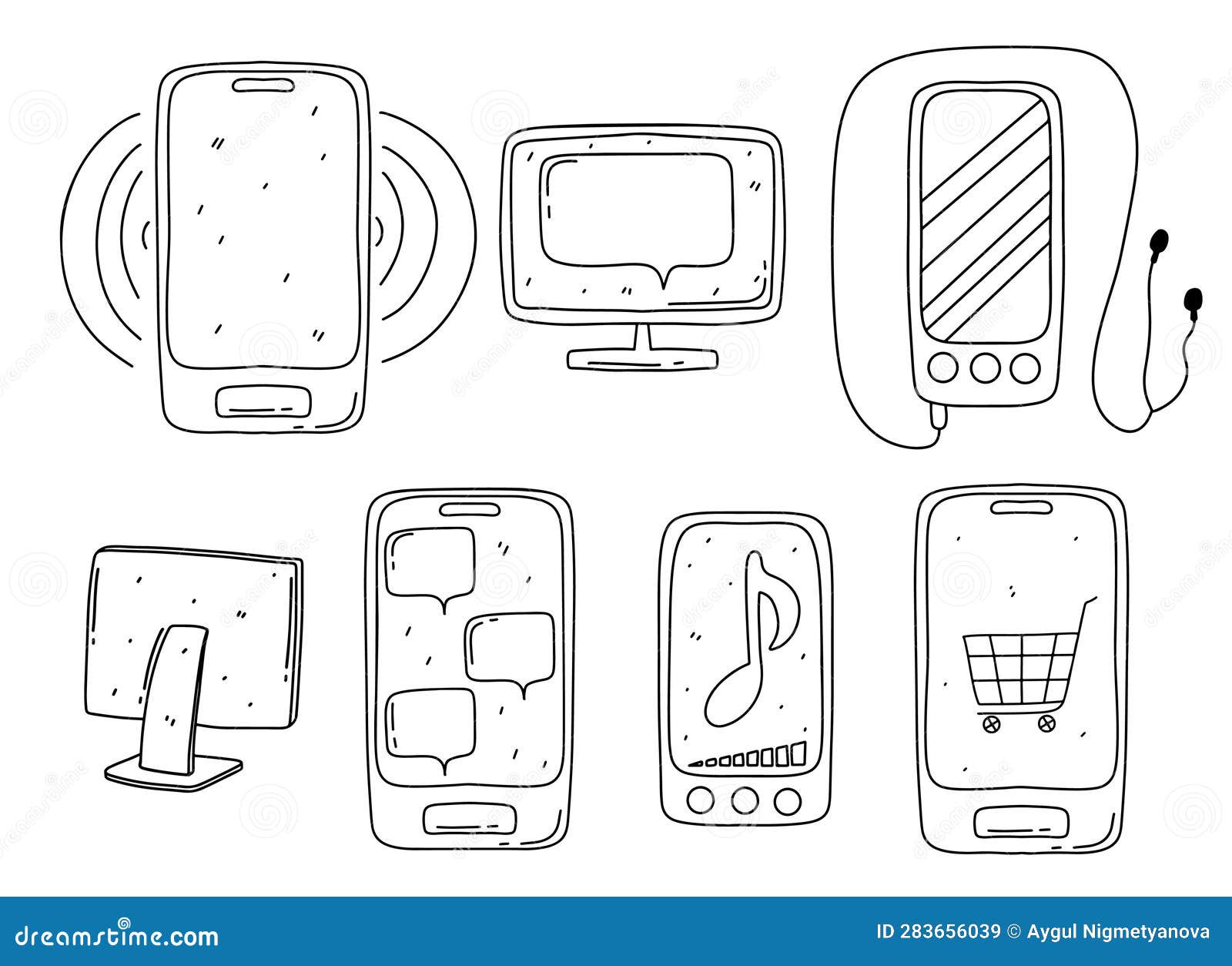 Set of Electronic Devices for Connecting Internet. Hand Drawn Doodle ...