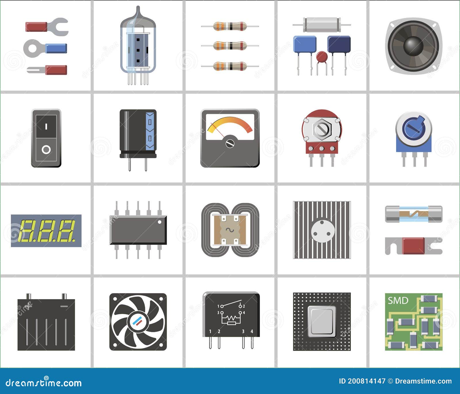 A Set of Electronic Parts and Components. Stock Vector - Illustration ...