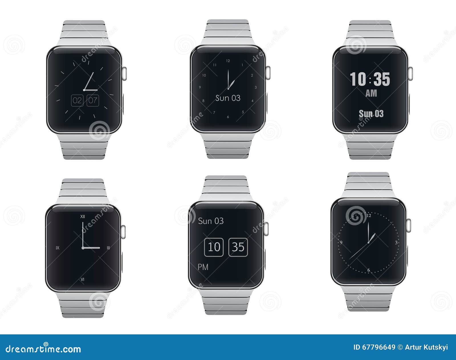 Set of Electronic Smart Watches with Different Dials Design Isolated ...