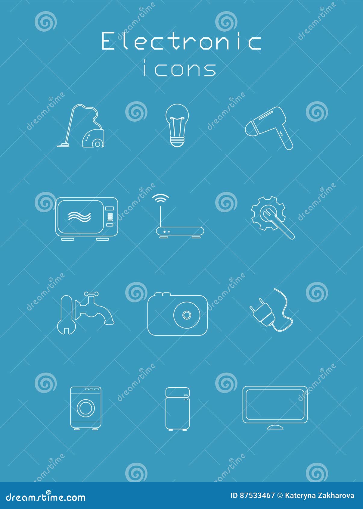 Set of Electronic and Technical in Blue Colors Stock Illustration ...