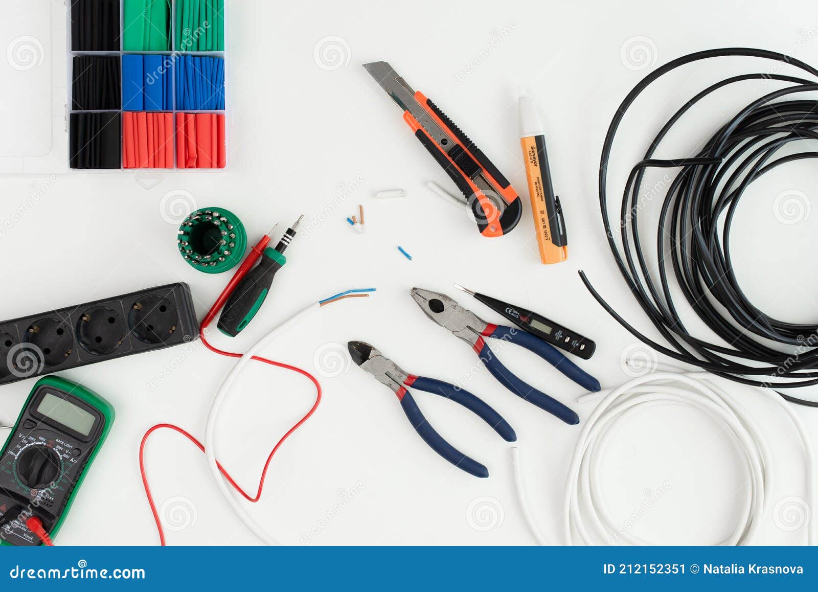 Set of Electronic Tools Components and Scheme on White Background Stock ...