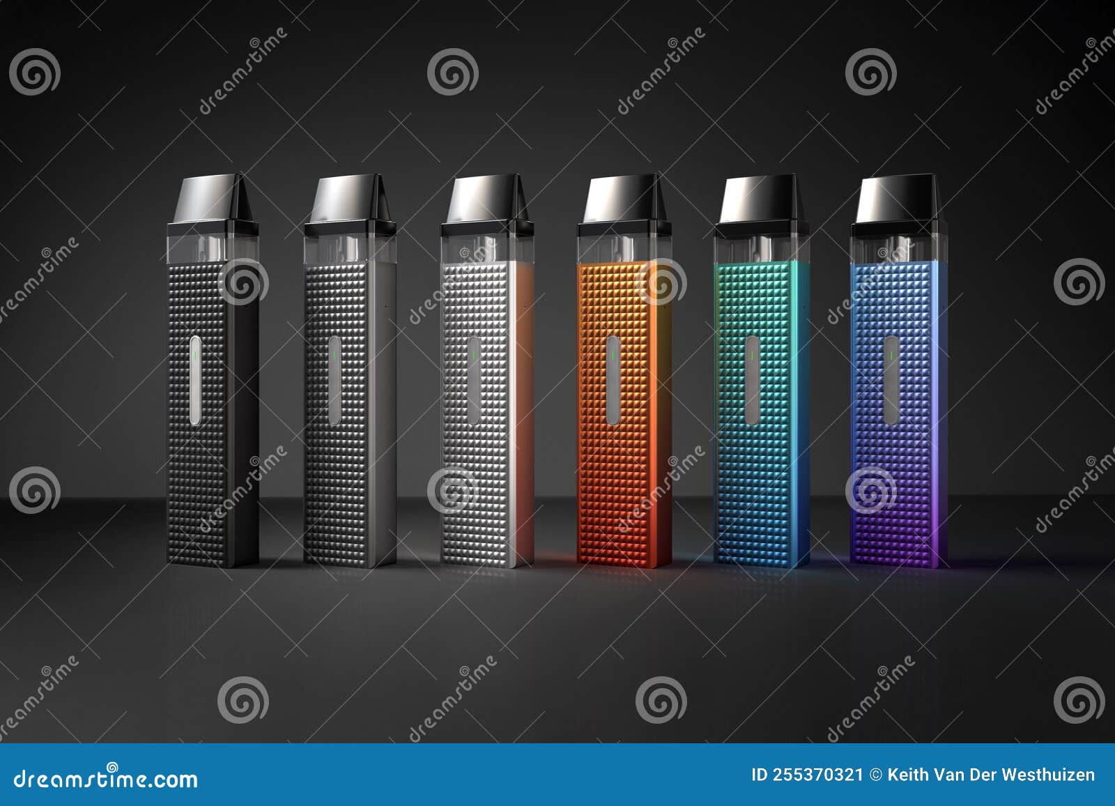 Set of Electronic Vapes in a Variety of Colors Standing Side by Side ...