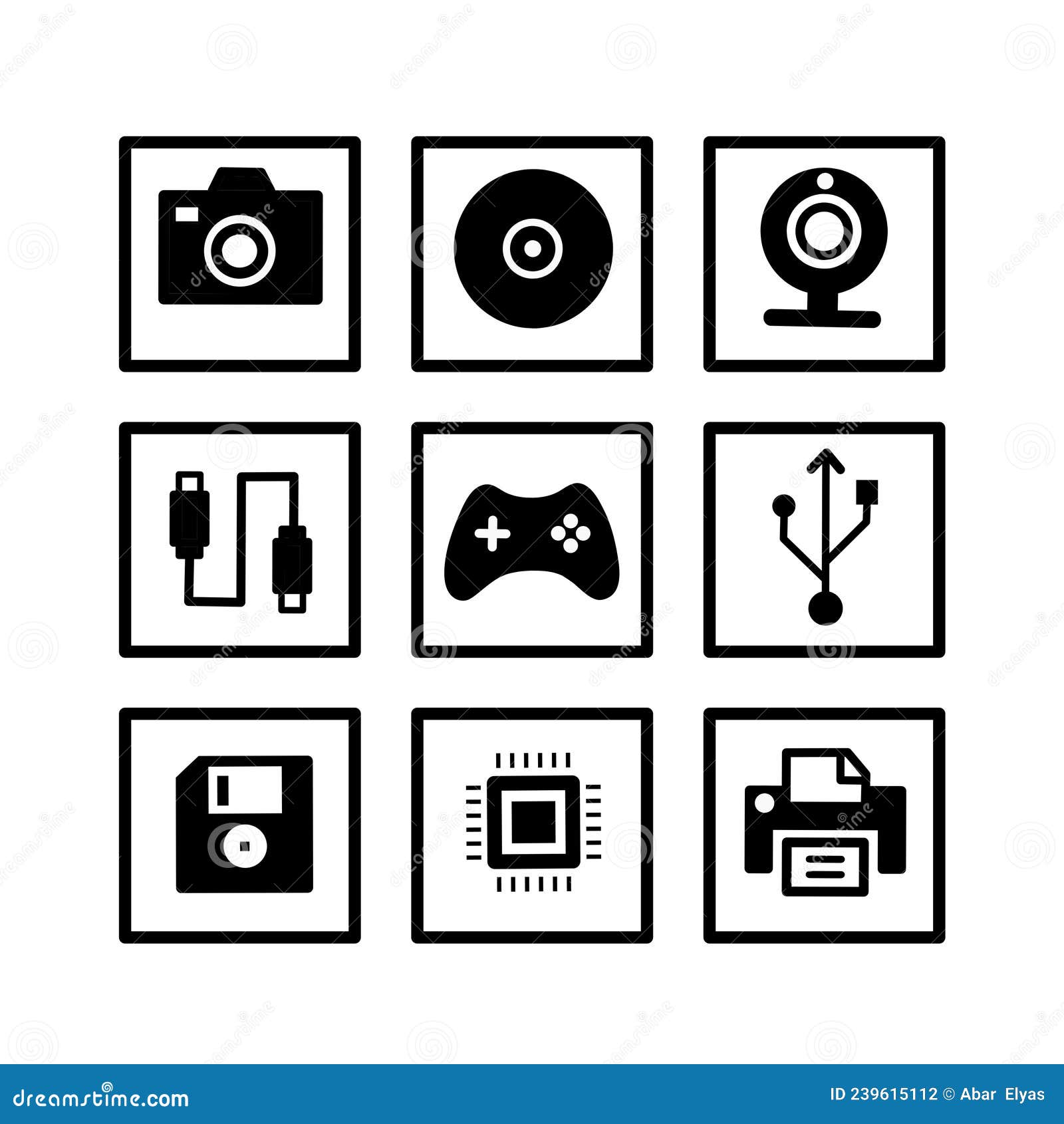 Set of Electronics and Technology Icons Isolated on White Background ...