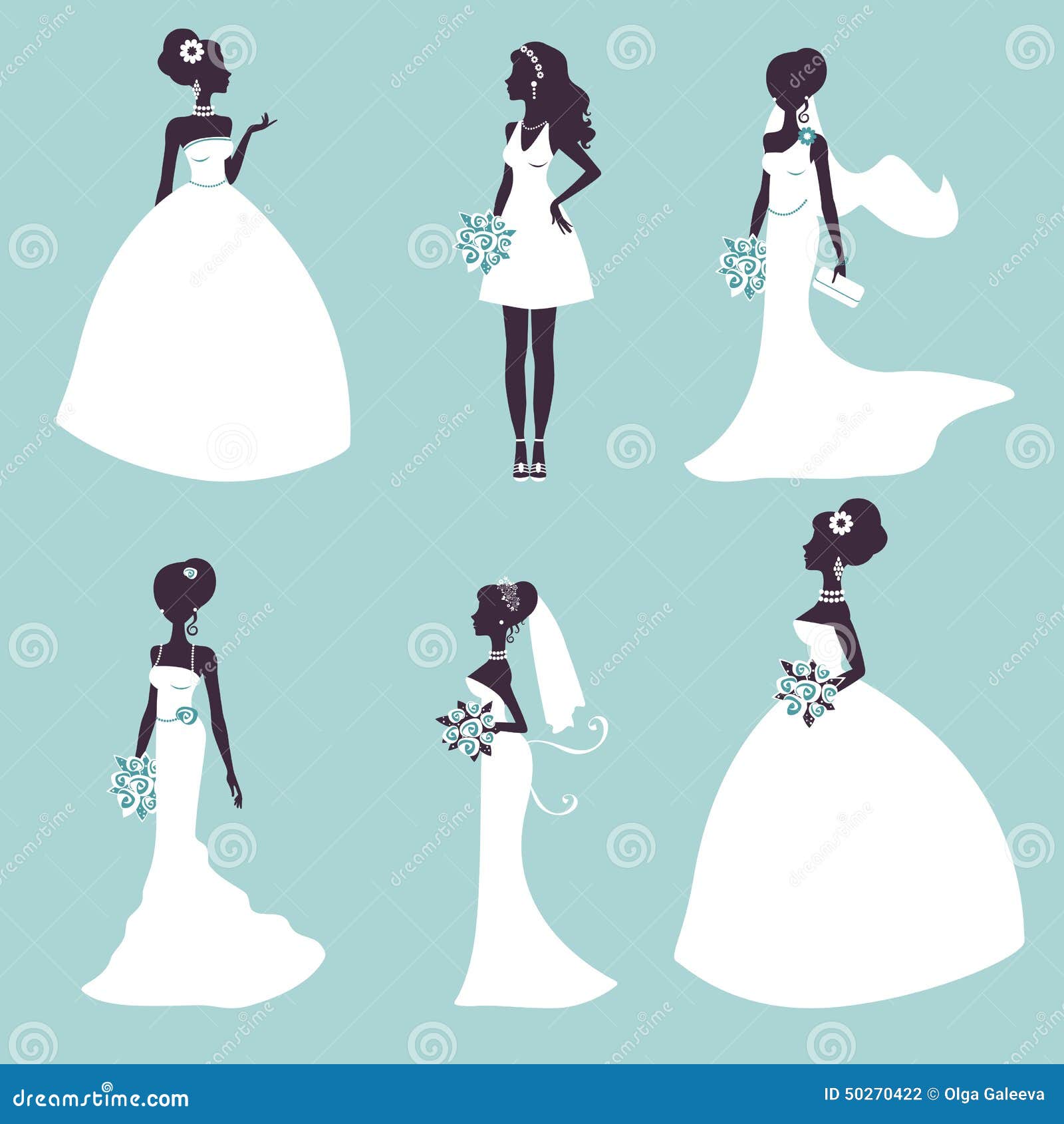 Set of Elegant Brides in Silhouette Stock Vector - Illustration of ...